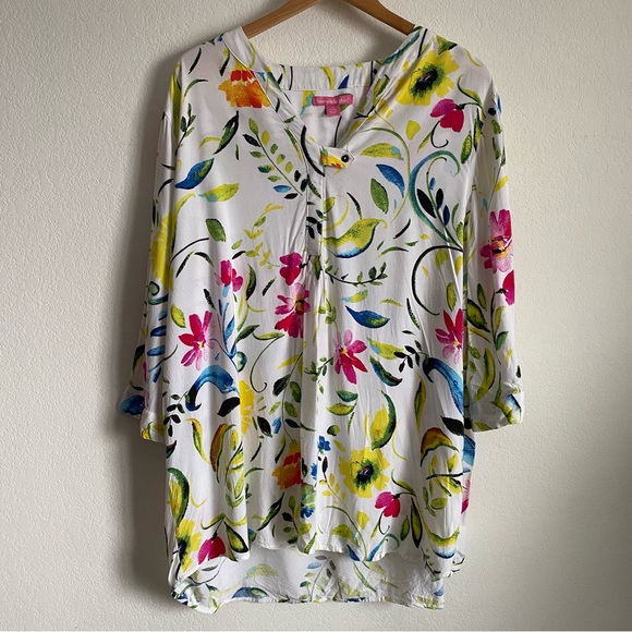Woman Within | Tops | Woman Within Blouse Watercolor Floral Popover Top ...